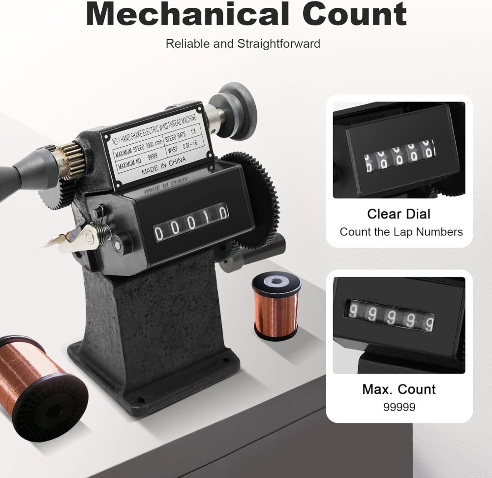 Manual Coil Winder Hand Crank Machine with Counter 0-99999